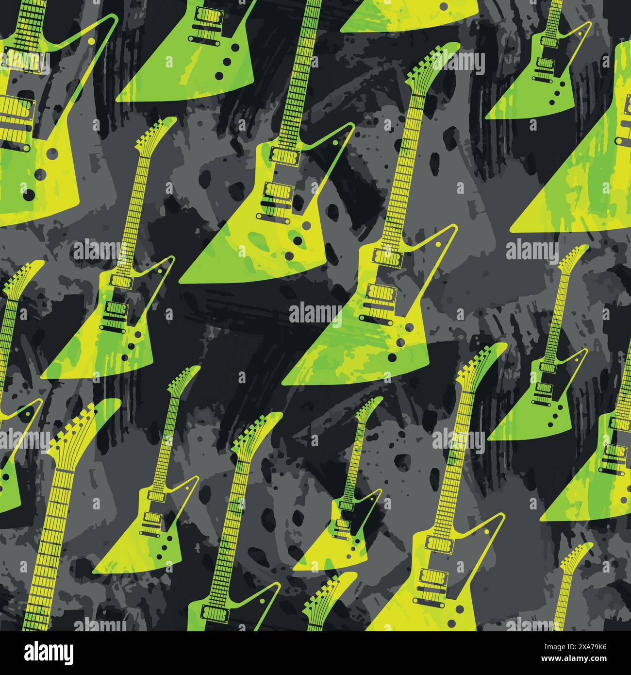 Green electric guitar over dark grey water color background effect ...