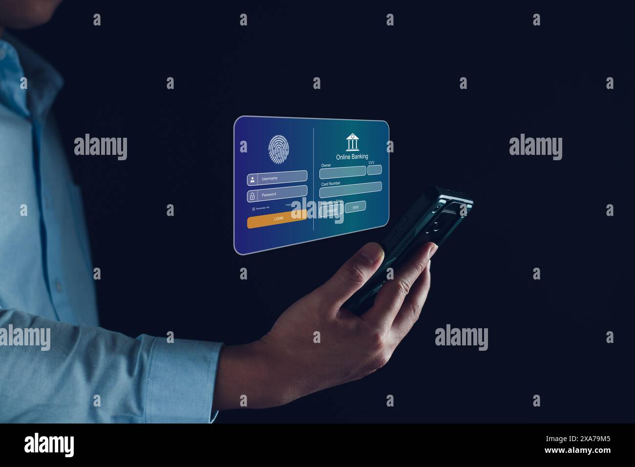 Cybersecurity online banking and payment concept. man fingerprint ...