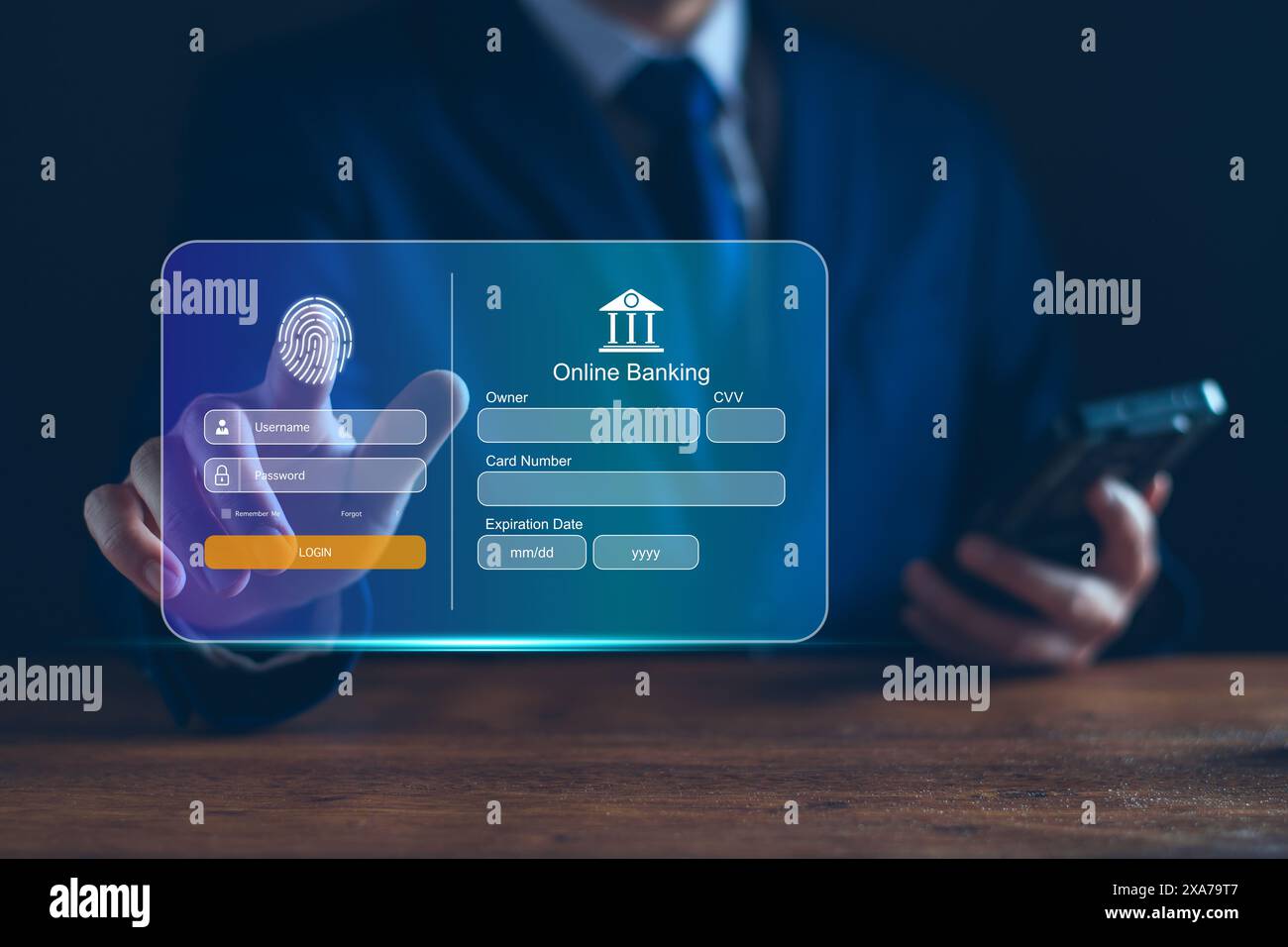 Cybersecurity online banking and payment concept. man fingerprint ...