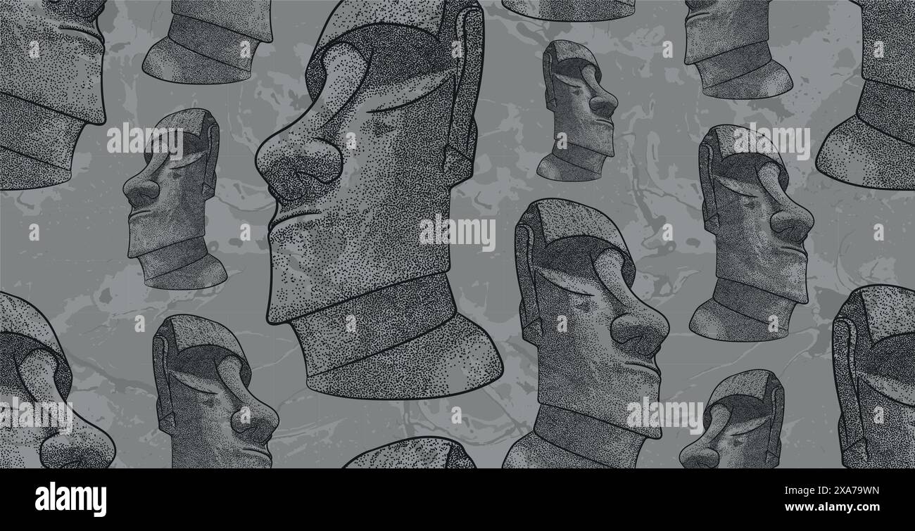 Beautiful indigenous moais heads megalithic sculpture seamless pattern ...