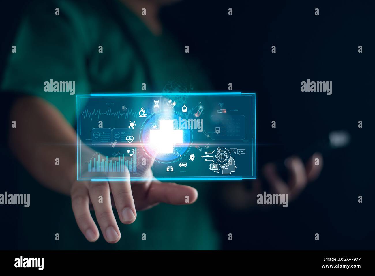 Medicine doctors diagnosis and take note electronic medical record. DNA ...