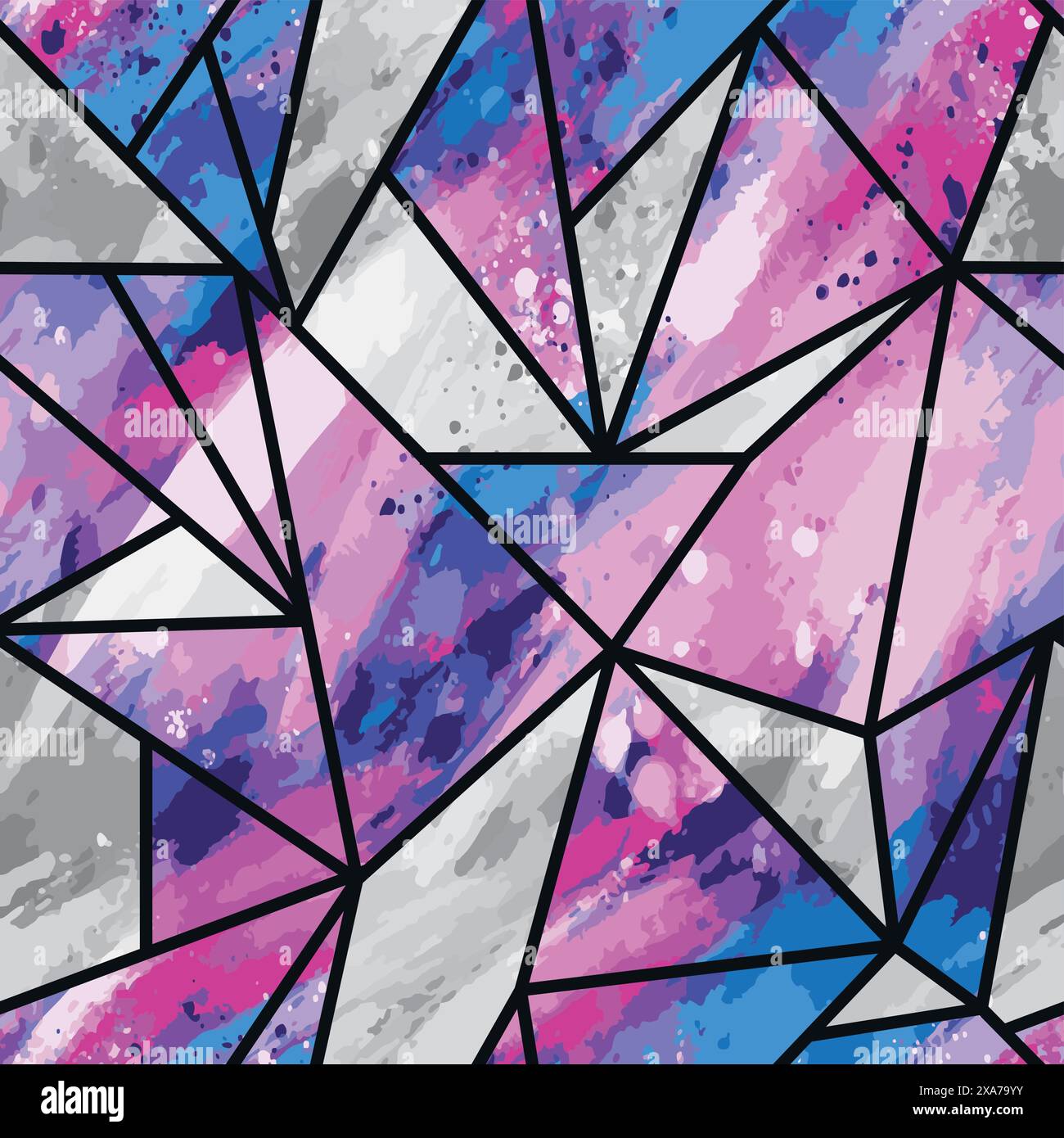 Modern geometric triangle grid art with white and black watercolor ...