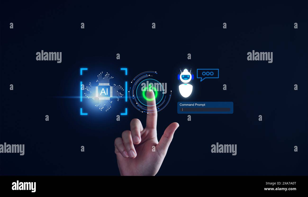 Chatbot concept. open AI, Artificial Intelligence. businessman using technology smart robot AI ...