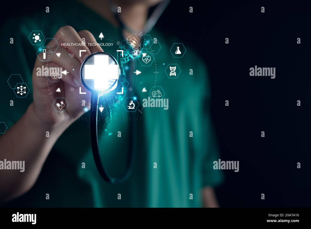 Medicine doctors diagnosis and take note electronic medical record. DNA ...