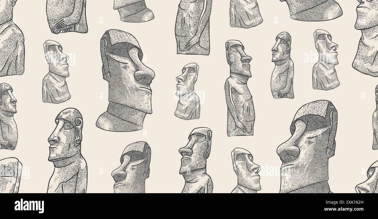 Beautiful indigenous moais heads megalithic sculpture seamless pattern ...