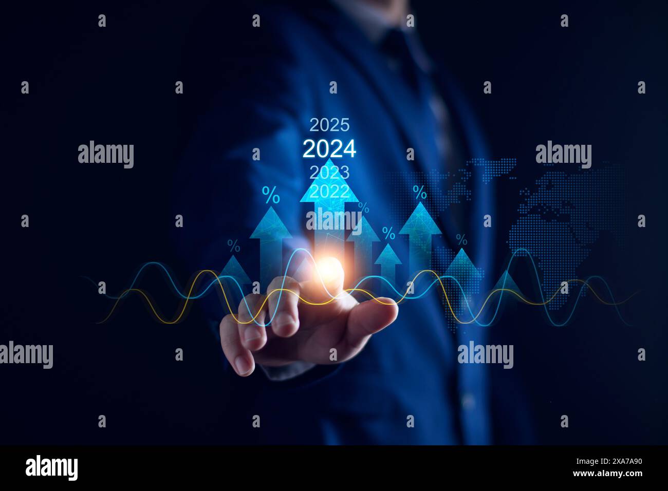 Interest rate and dividend concept. Businessman with percentage symbol ...