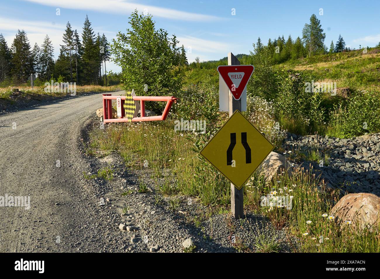 Narrow road yellow road sign hi-res stock photography and images - Alamy