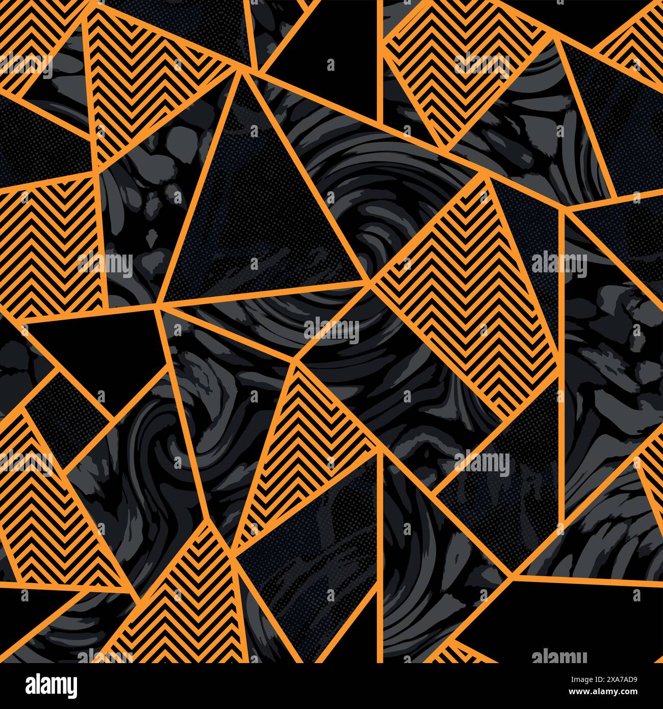 Modern geometric golden triangle grid with zig zag art and marble black ...