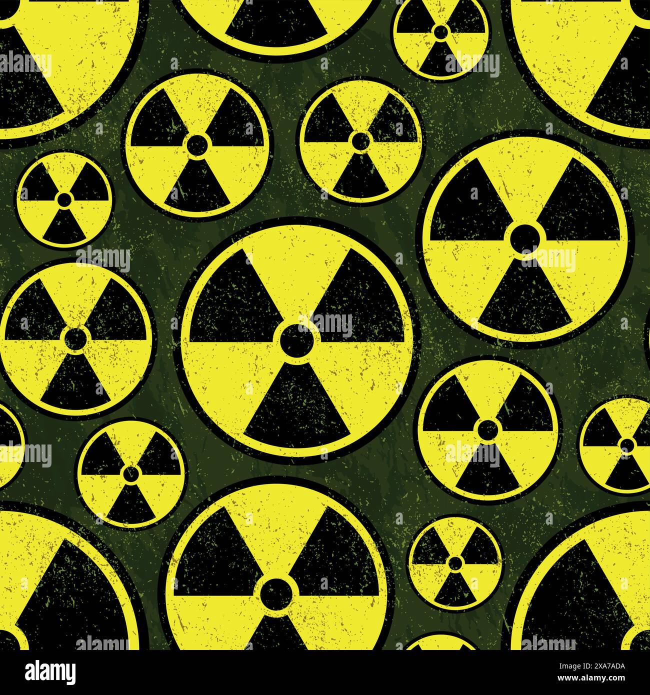 Radioactive nuclear symbol over green background with worn out effect ...
