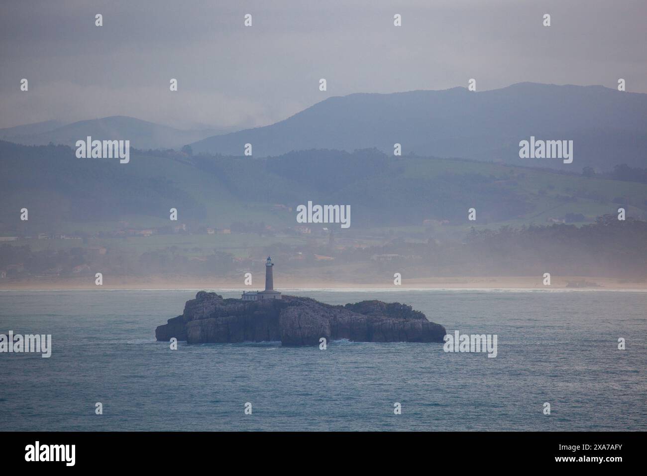 Europe, Spain, Santander, lighthouse, Faro De La Isla De Mouro Stock ...