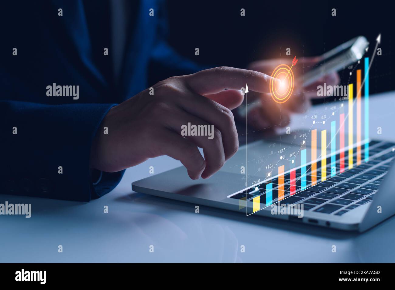 Business analysis, company profits. Businessman analyzing profit chart ...