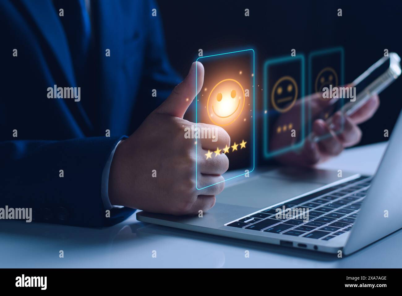 Customer service and Satisfaction ,business man giving Feedback ...