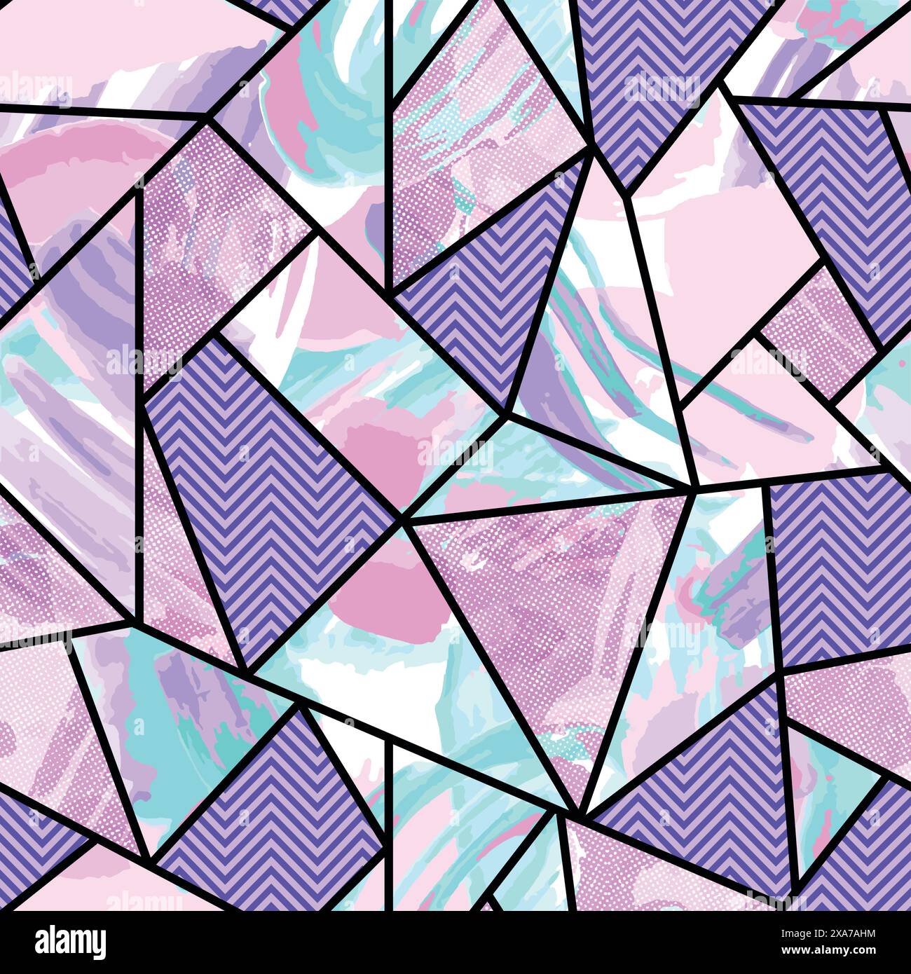 Modern geometric triangle grid with zig zag art and watercolor ...