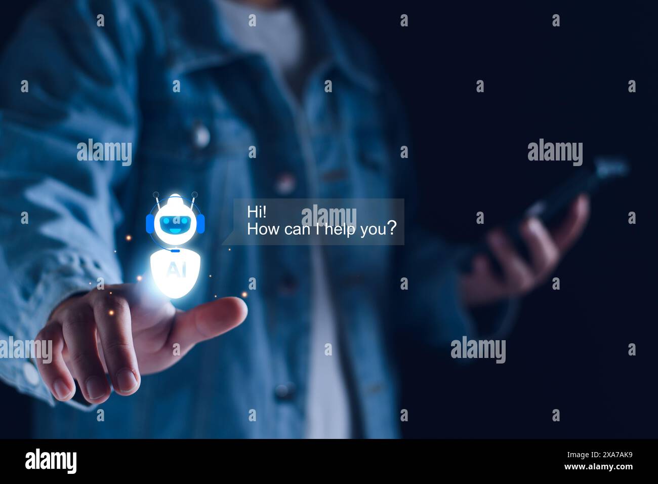 Chatbot concept. AI, Artificial Intelligence. businessman using technology smart robot chat AI ...