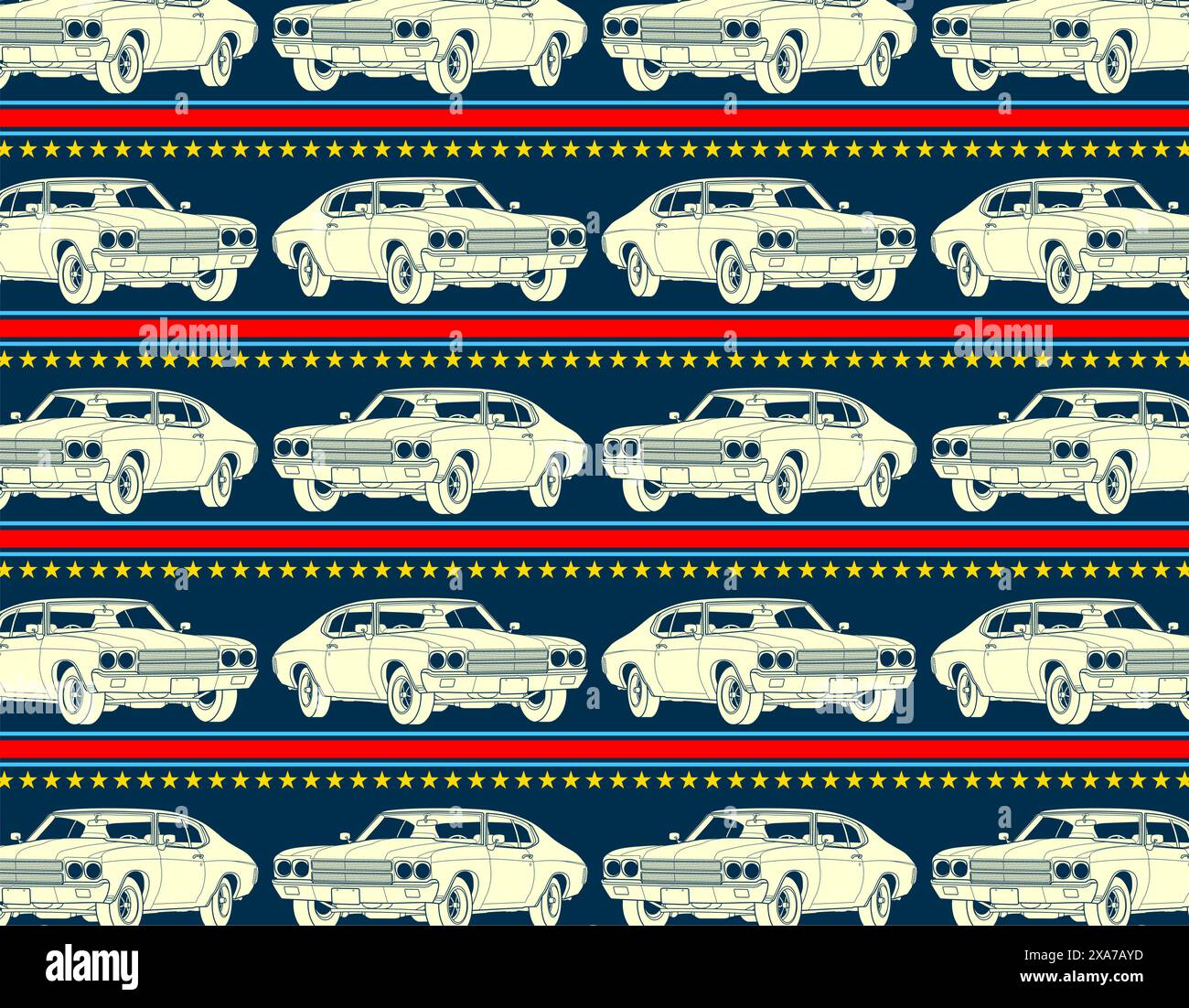American Muscle car vector set collage with United States flag colors ...