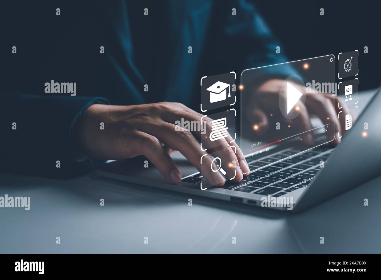 E-learning, Learning online with webinar, video clip tutorial, internet ...