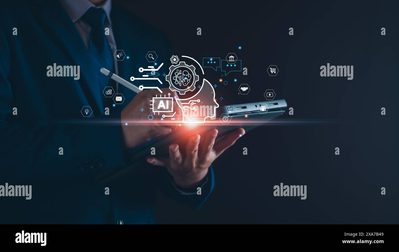 AI technology, Artificial Intelligence. Man using technology smart robot AI, artificial ...