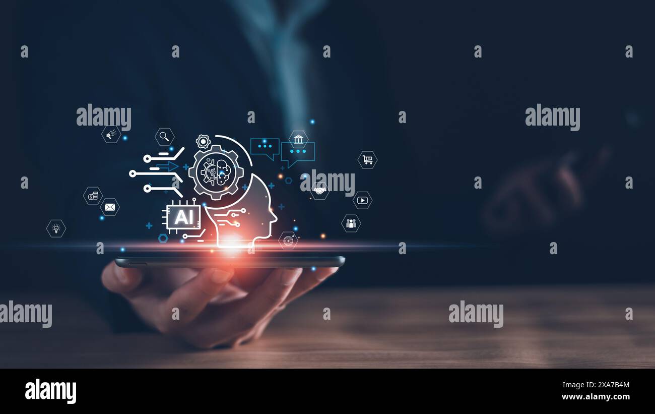 AI technology, Artificial Intelligence. Man using technology smart ...