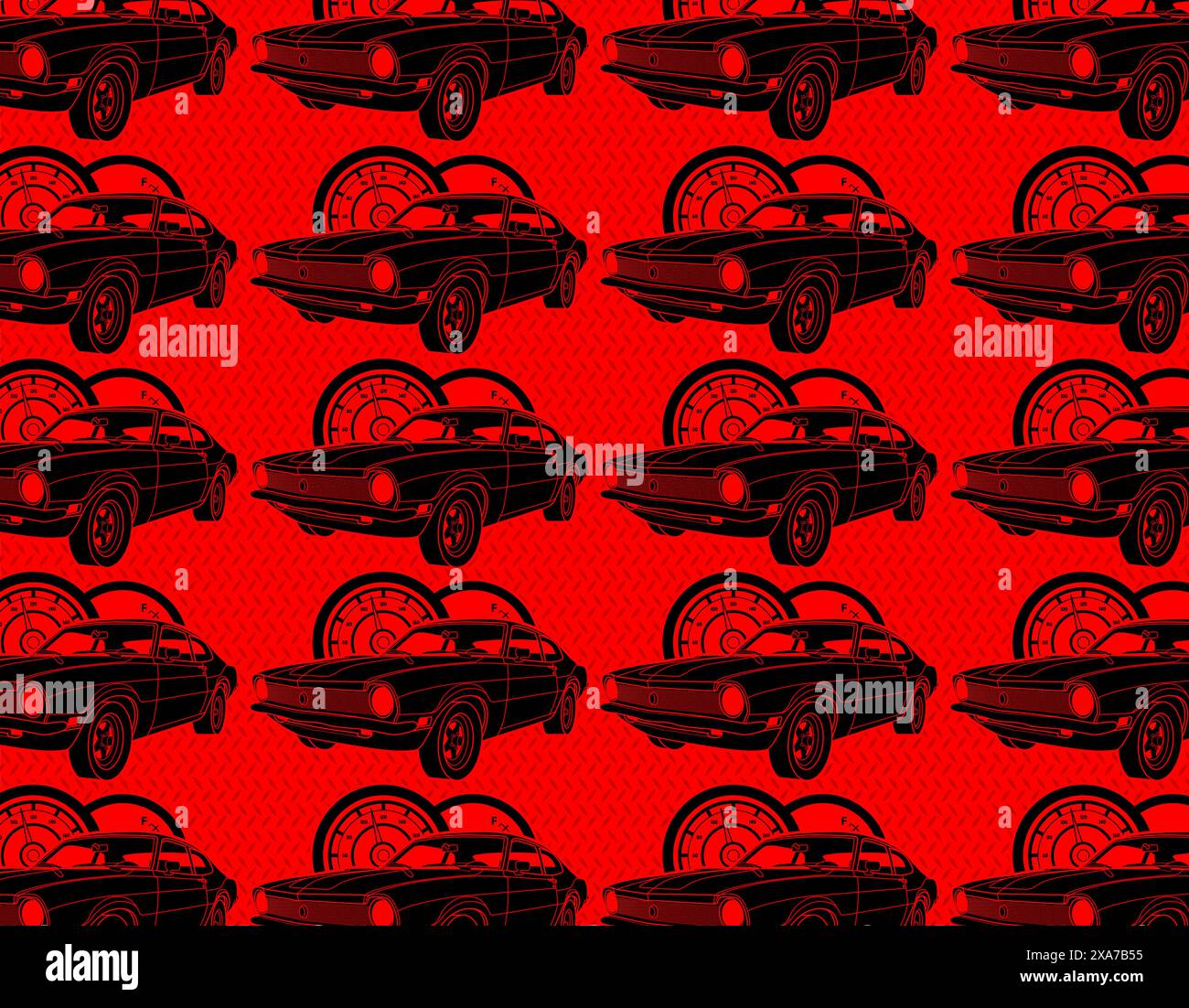 Muscle car vector set collage with black cars, speed limit elements and ...