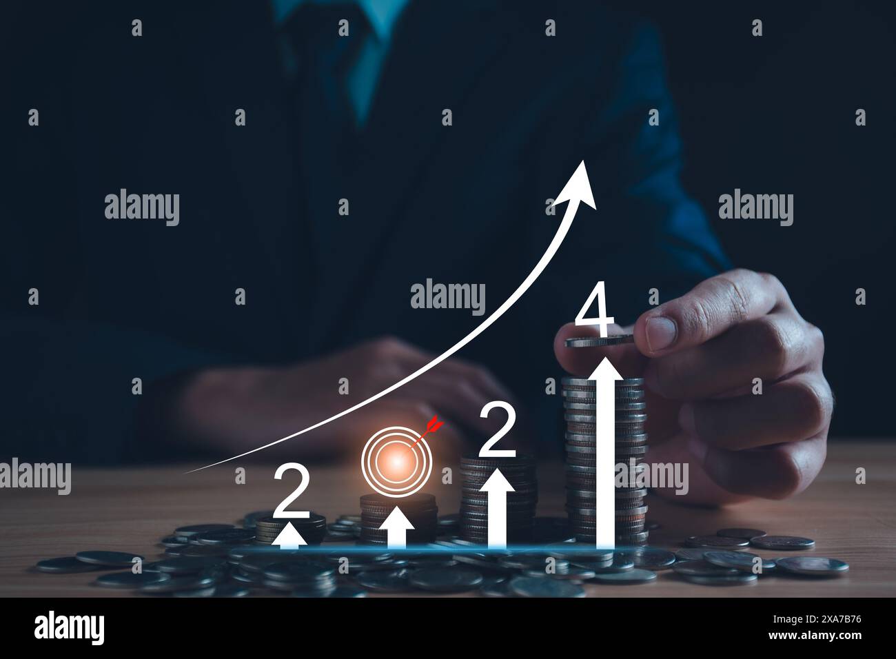 Interest rate and dividend concept. Businessman with percentage symbol ...