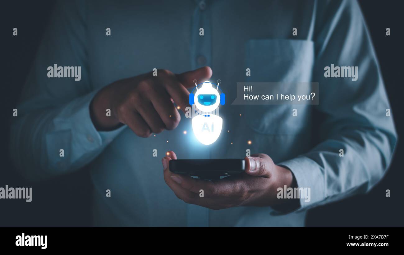 AI technology, Artificial Intelligence. Man using technology smart robot AI, artificial ...