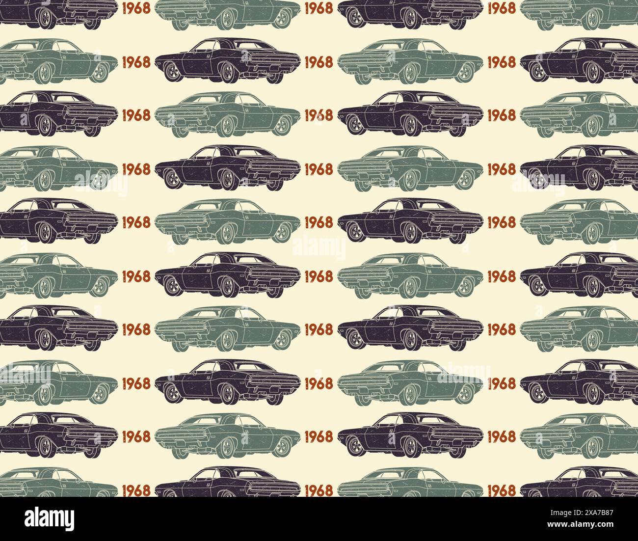 Muscle car vector set collage with pastel green, dark blue and brown ...