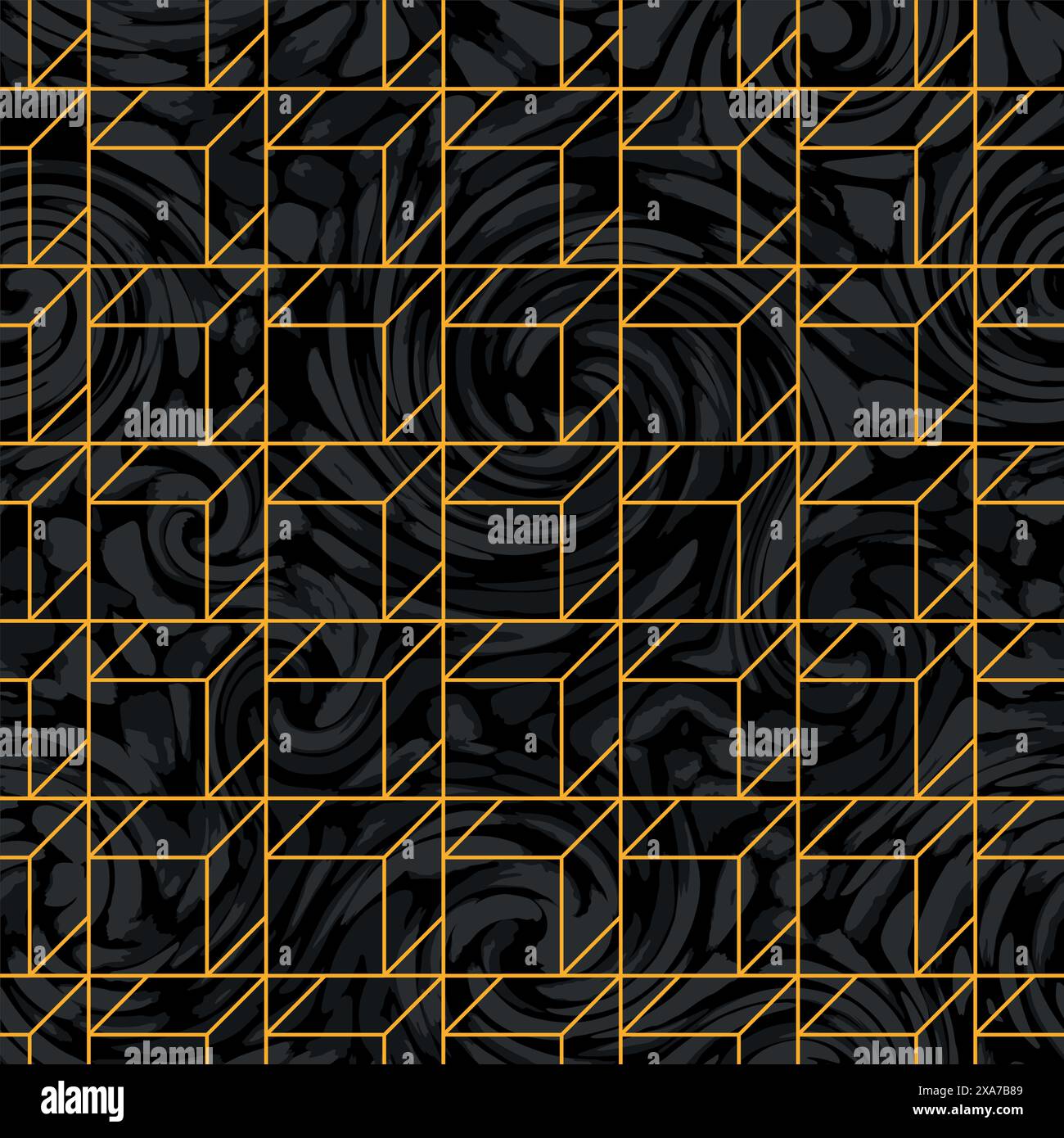 Modern Golden Cube Grid With White And Black Wave Effect Seamless