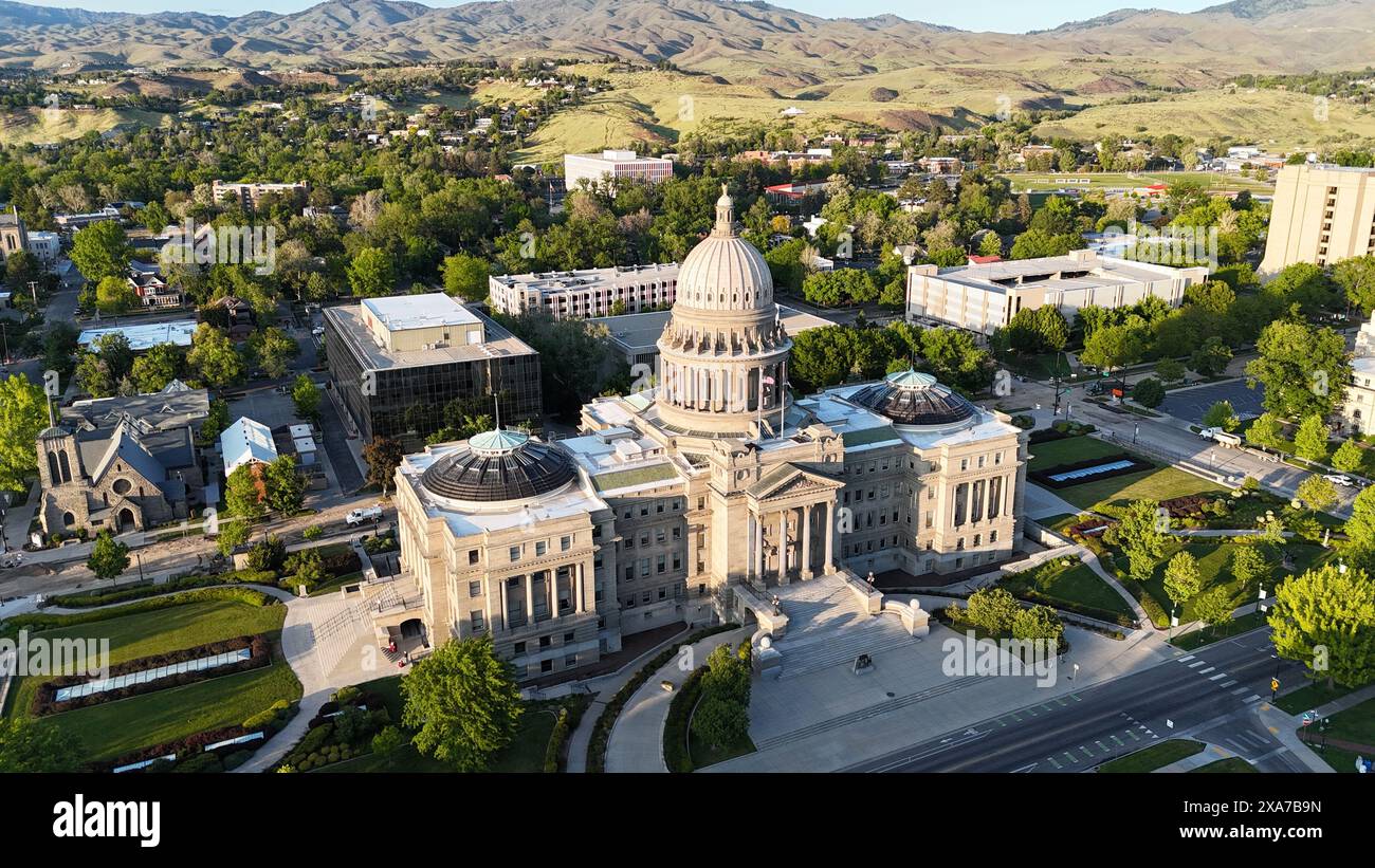 Boise State Capitol early morning ariel photograph looking southwest ...