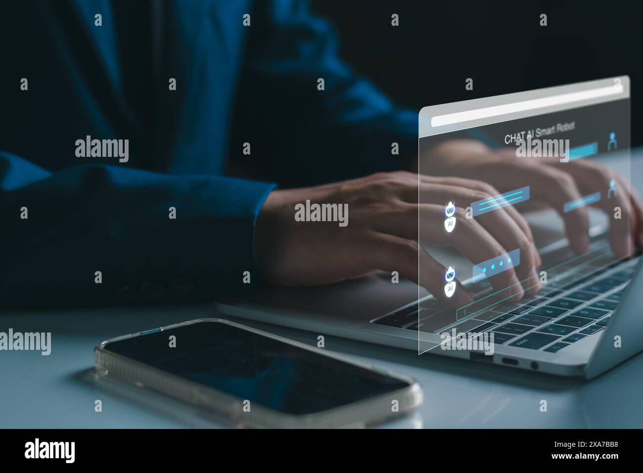 Chat robot ai assistant concept. Man command prompt to smart ai chatbot ...