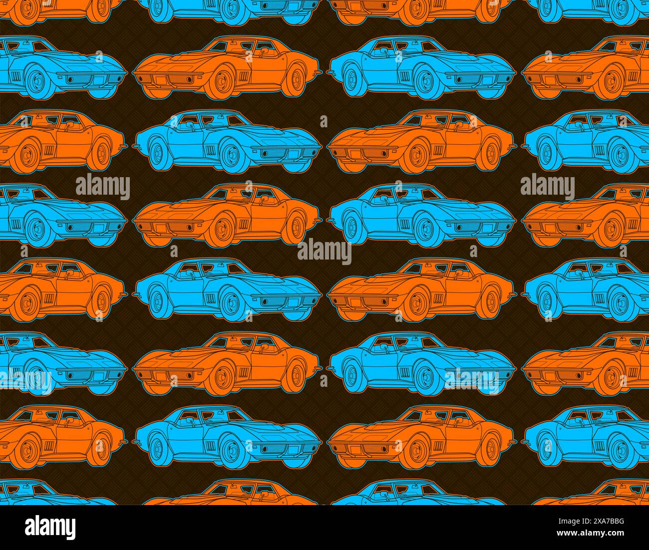 Muscle car vector set collage with orange and brown colors and ...