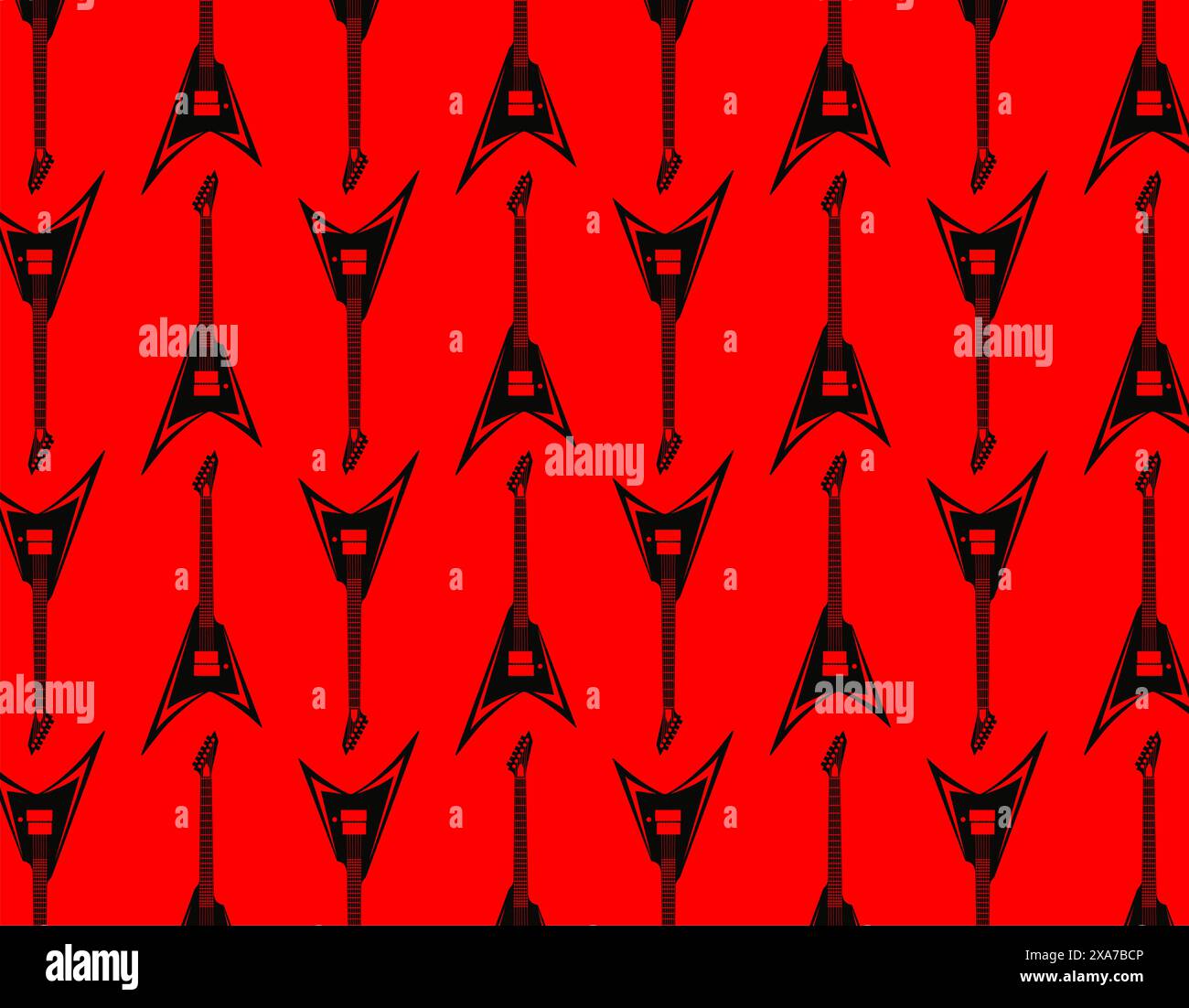 Electric Guitar V form repetition pattern over red background. Music ...