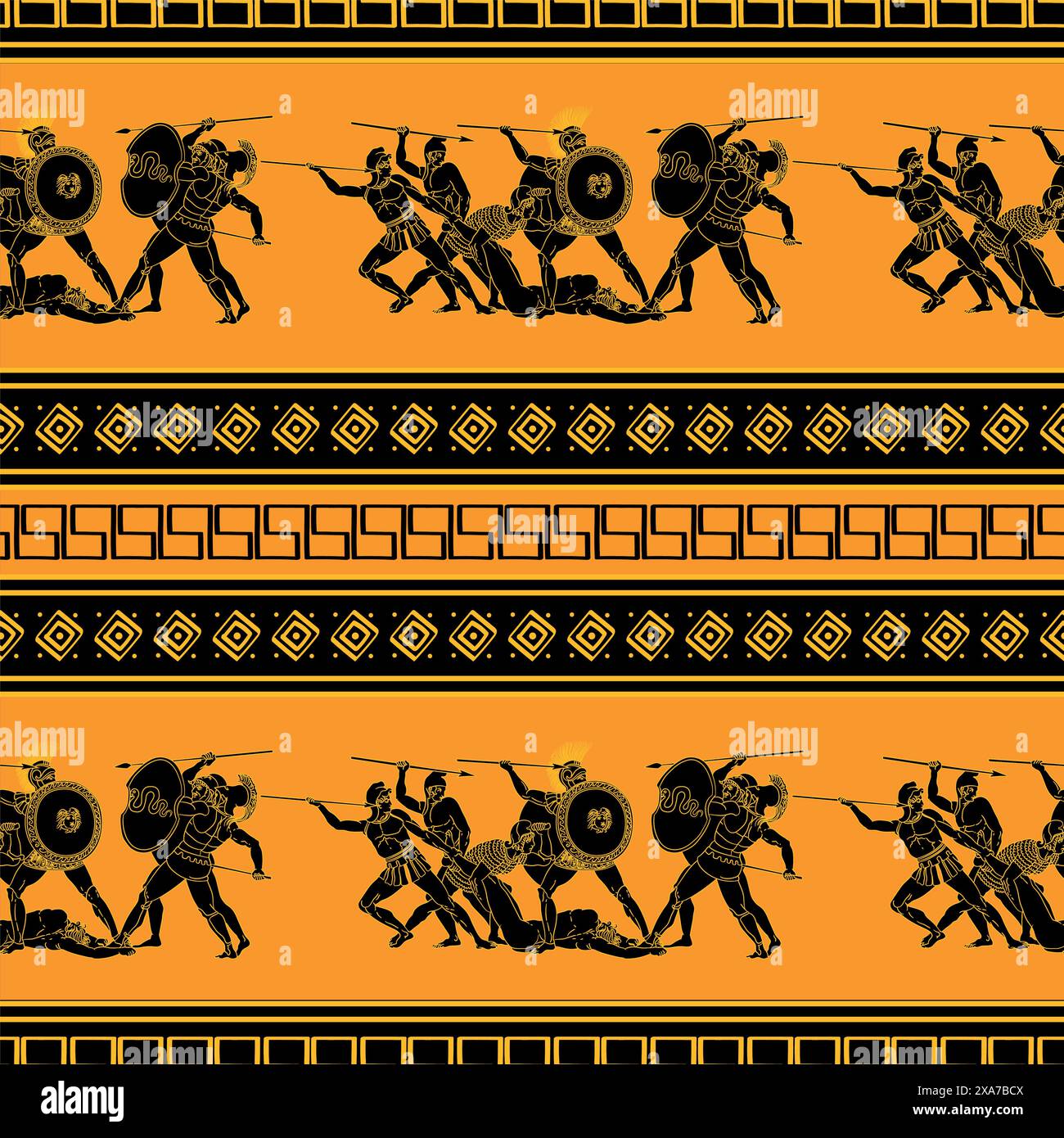 Beautiful ancient greek seamless pattern with a battle scene Stock ...