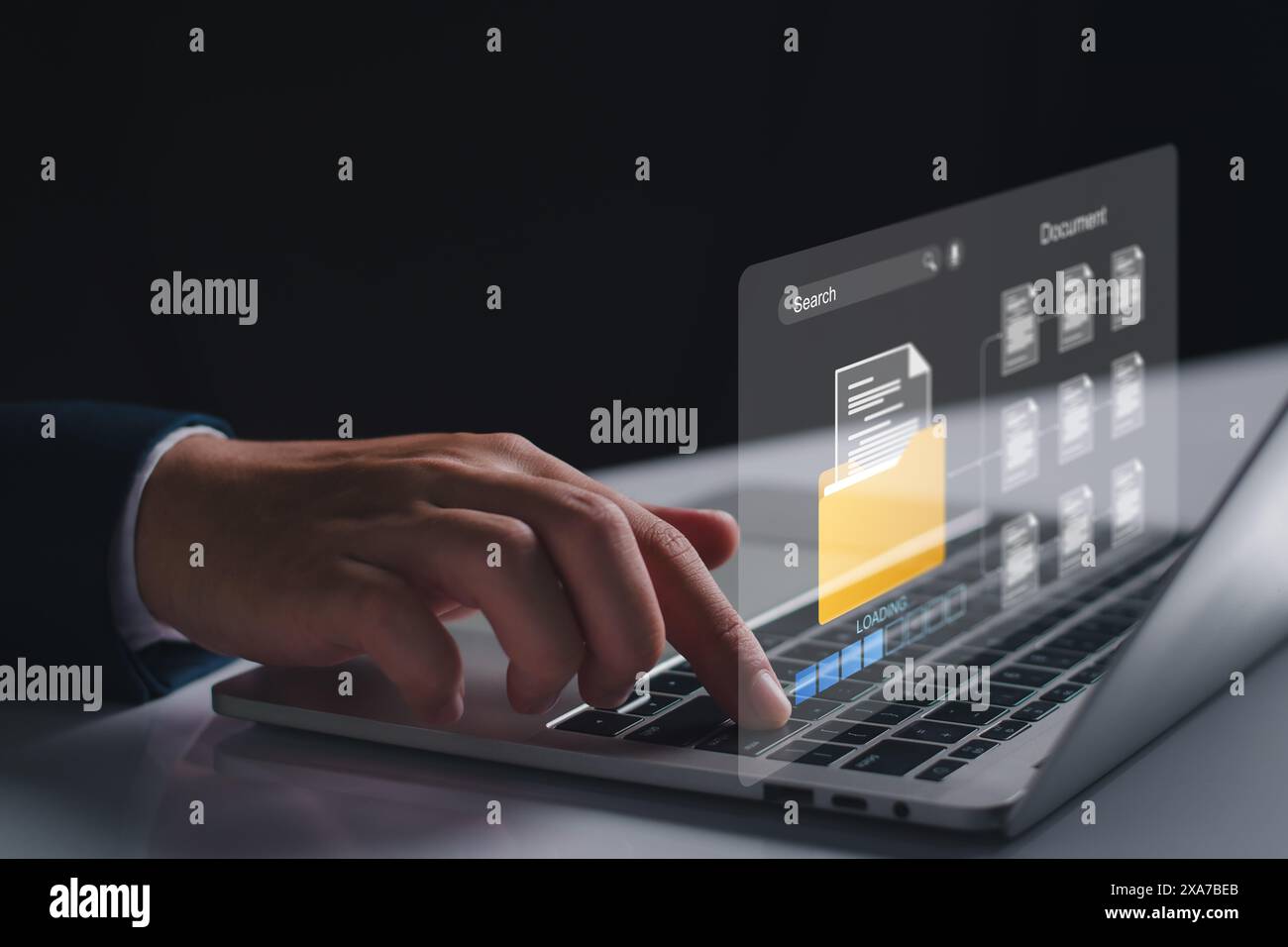 Document management system concept. Businessman manage digital business data, file storage ...