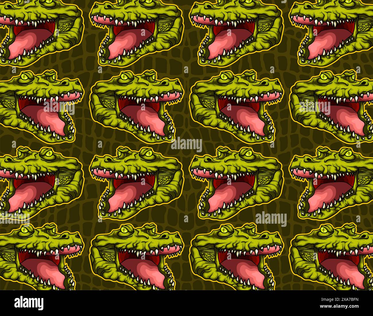 Green Crocodile art illustration repetion pattern set collage with skin ...