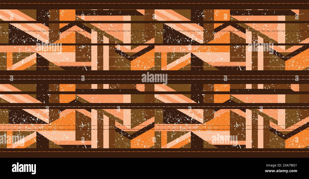 Modern brown geometric and lineal seamless pattern with worn out effect ...