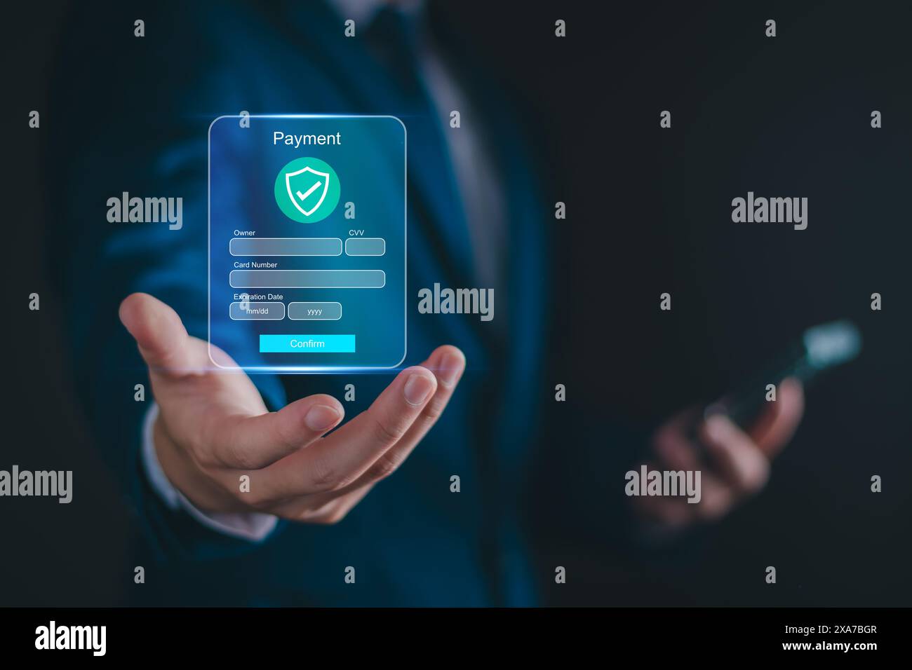 Digital online payment concept. Business people show virtual online ...