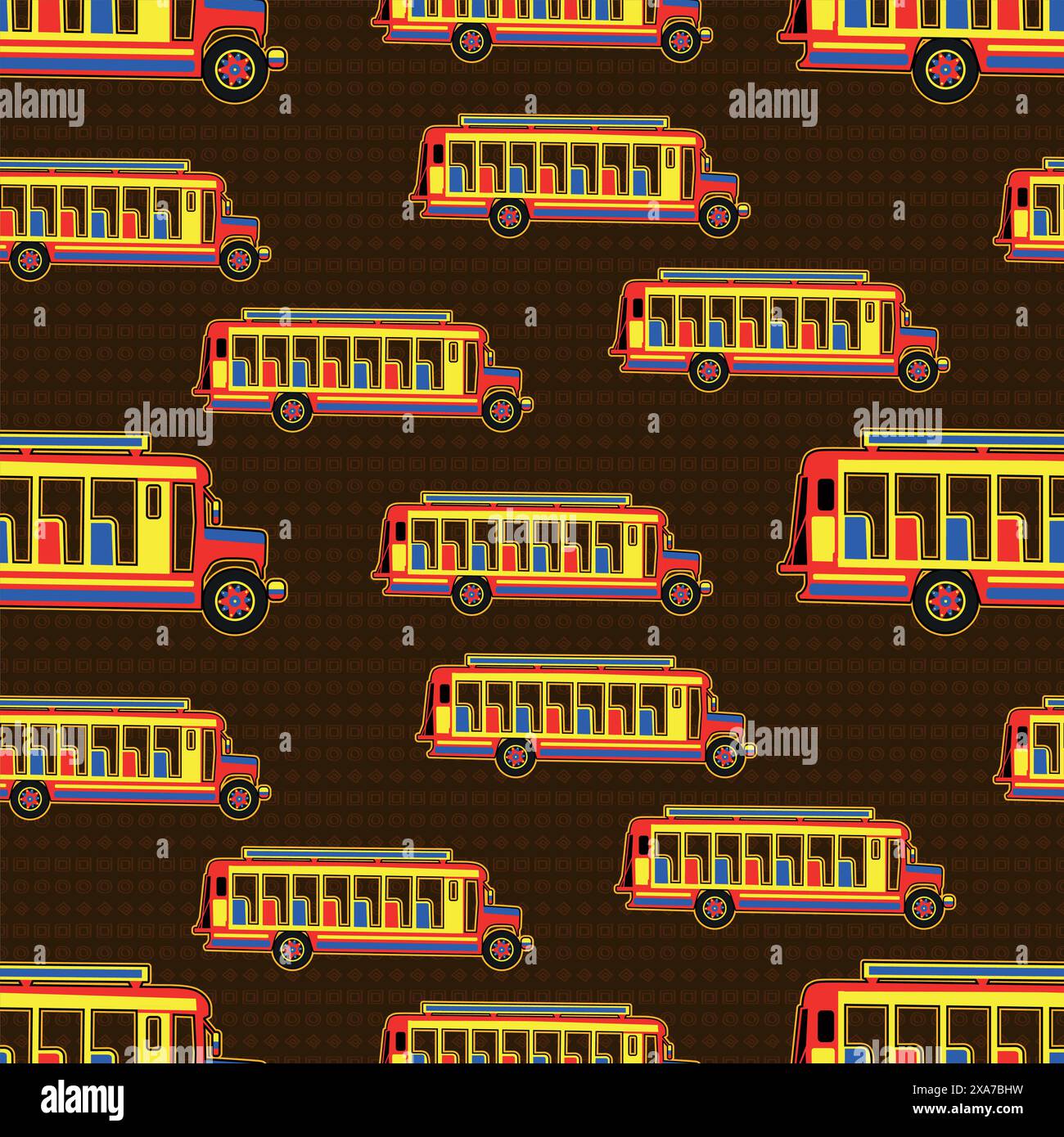 Beautiful colored colombian bus knowed as "chiva" seamless repeat with ...