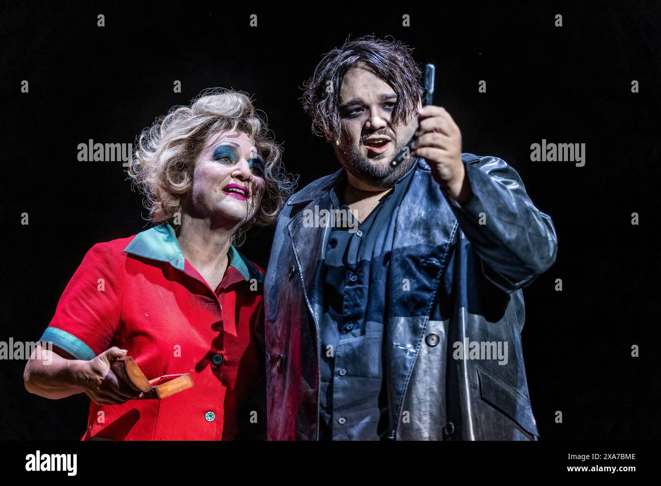 04 June 2024, Brandenburg, Cottbus: Gesine Forberger (Mrs. Lovett) and ...