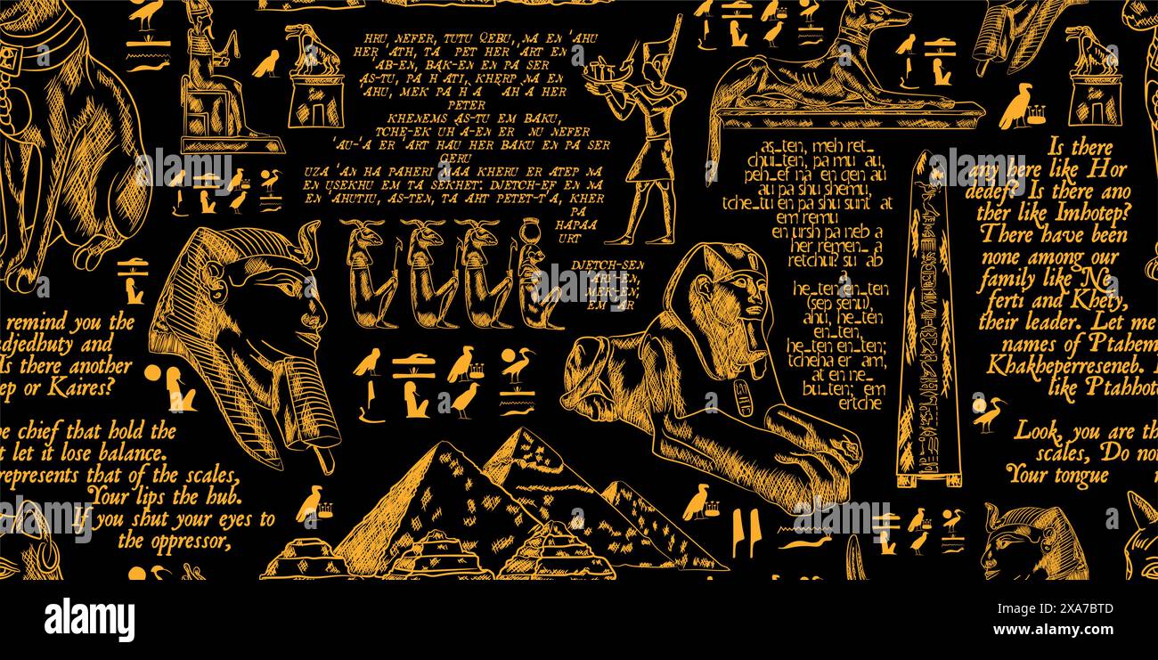 Beautiful ancient egypt elements golden figures seamless pattern with ...