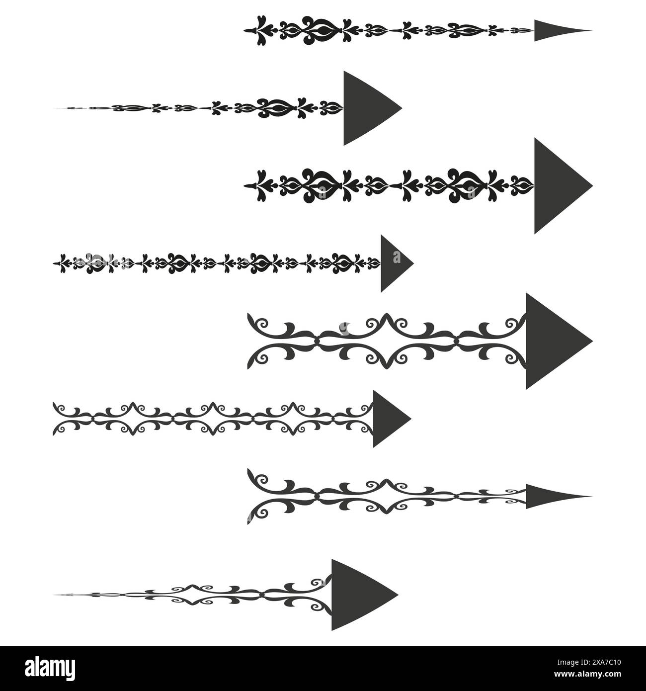 Ornate arrow designs. Decorative vector elements. Black floral patterns ...