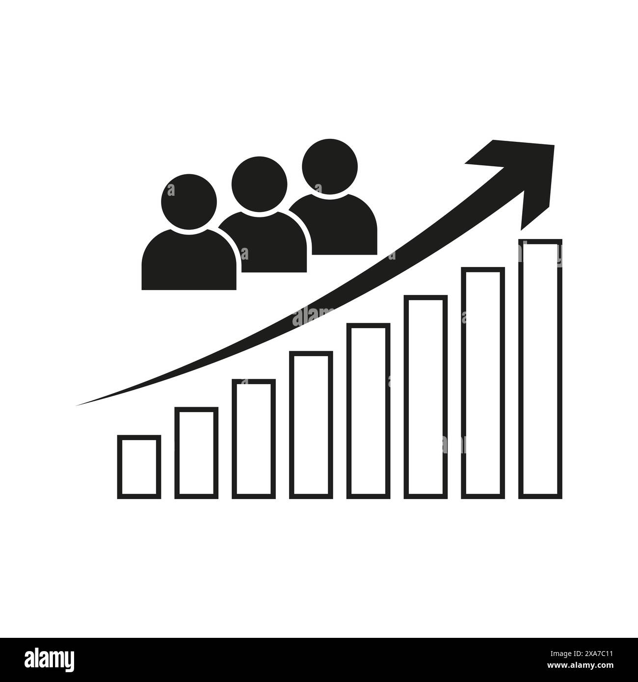 A black and white icon showing a business growth chart with an upward ...