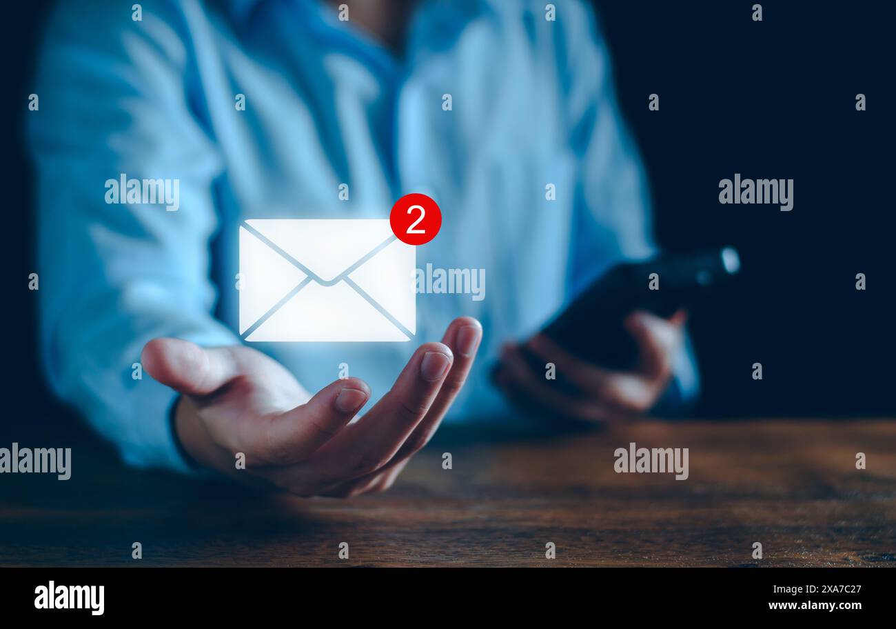 Email business marketing notification concept. Inbox receiving electronic message alert ...