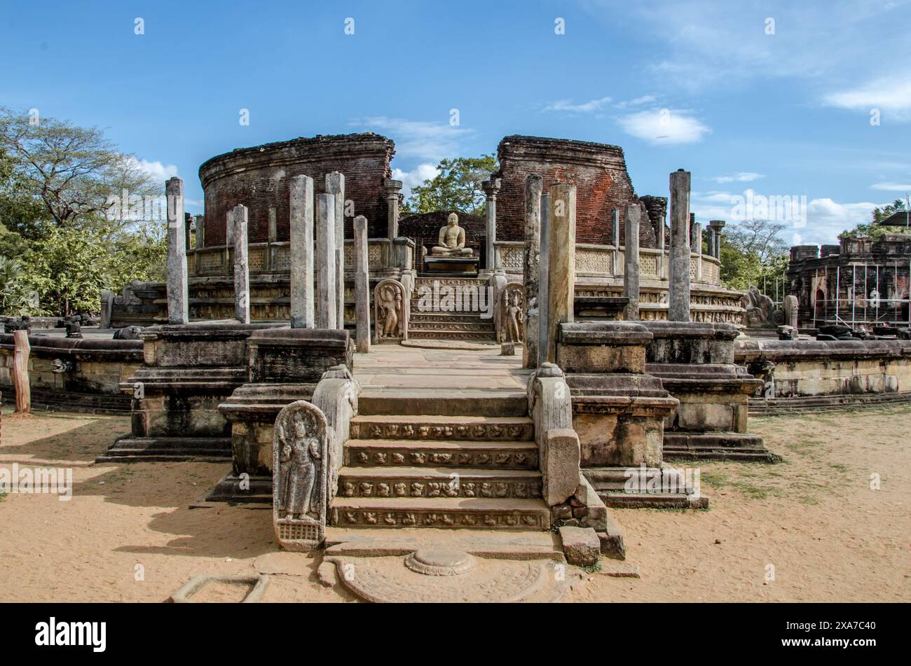 An ancient Buddhist structure with rusted steps, towers, and intricate ...