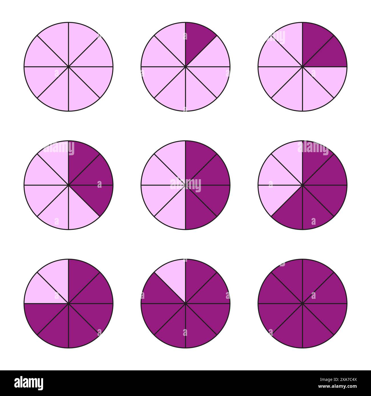 Colorful pie charts. Pink and purple. Circular graph designs. Modern ...