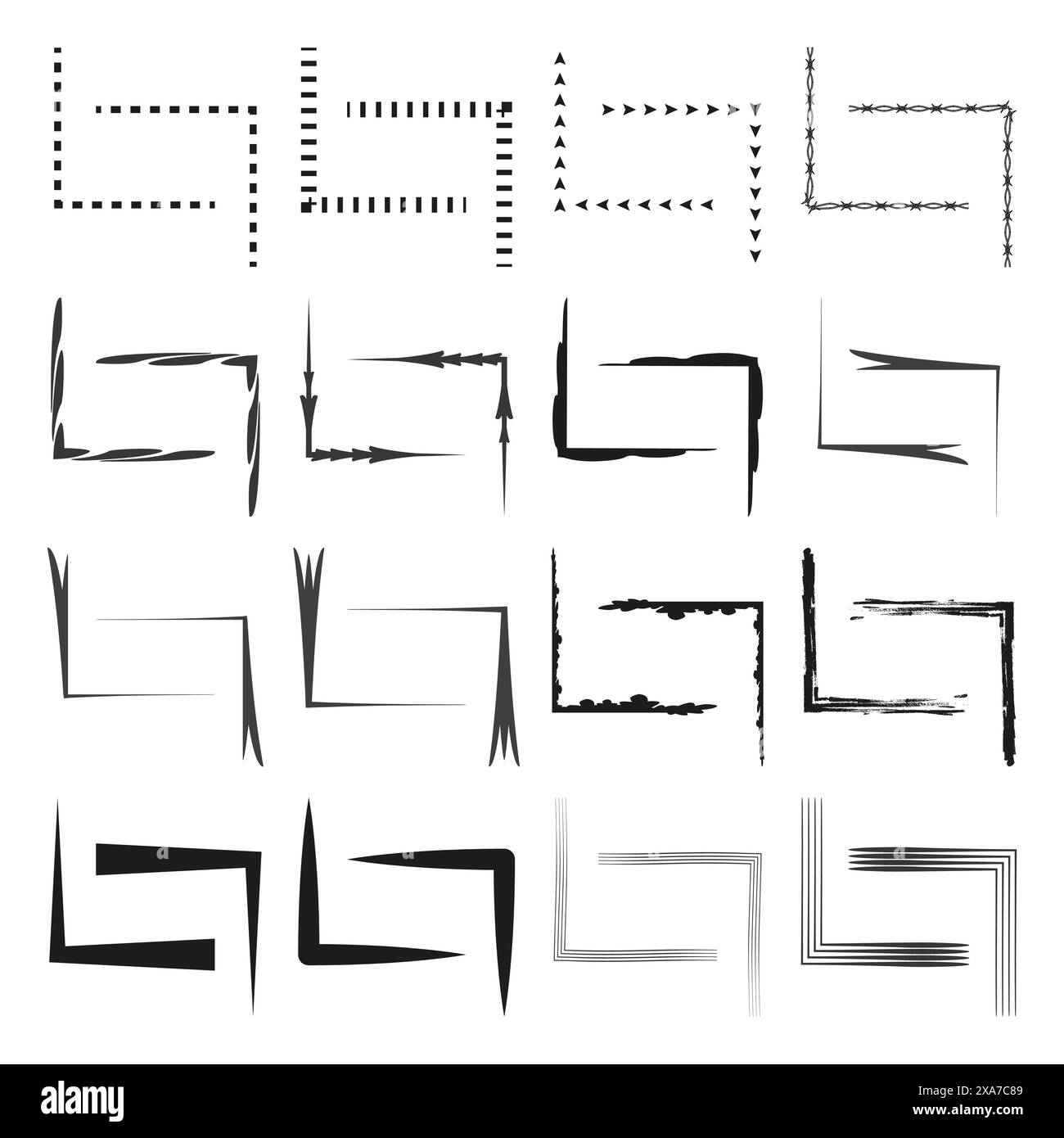 Set of decorative corner designs in black and white. Abstract and ...