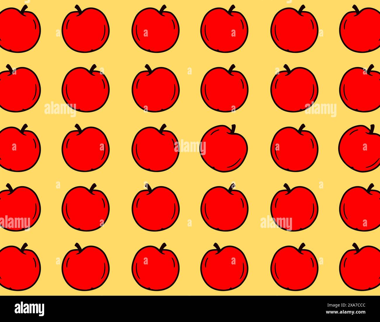 Red Apple repetition pattern over yellow background. Fashion, meals and ...