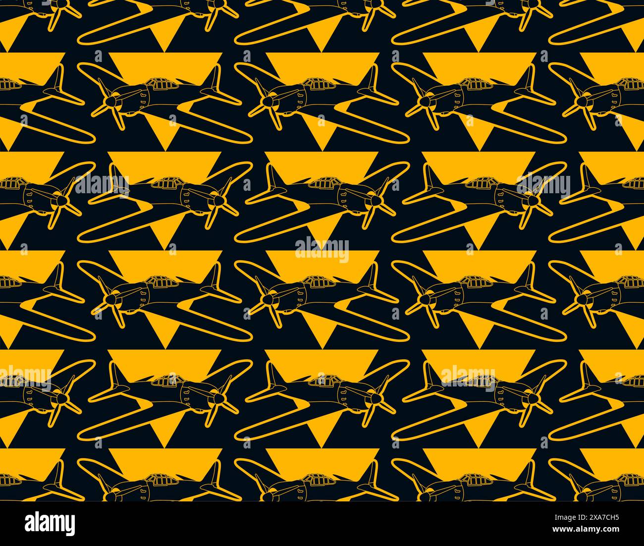 Vintage dark blue airplane set collage with orange triangles pattern ...