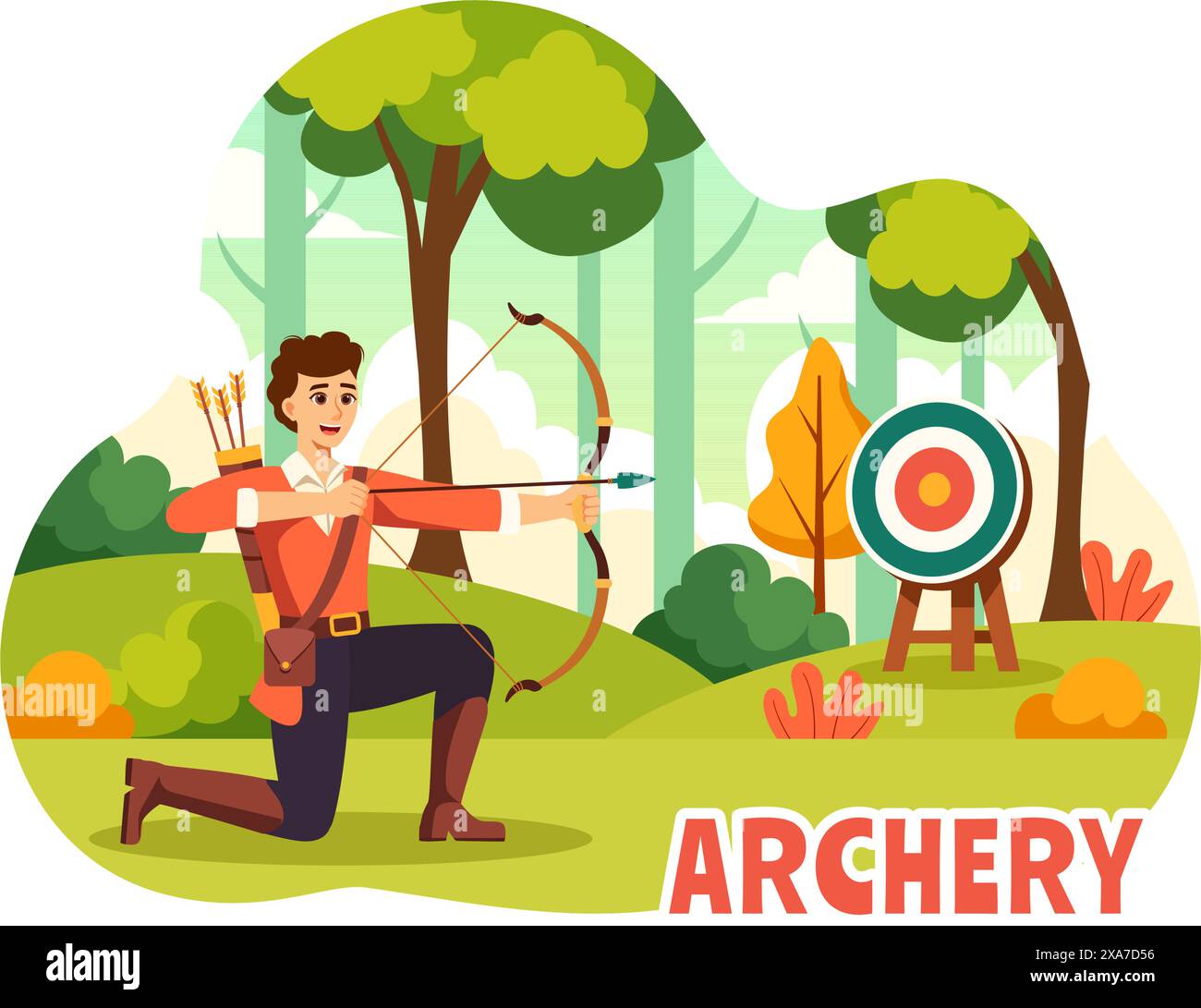 Vector Illustration of Archery Sport with a Bow and Arrow Aiming at a ...