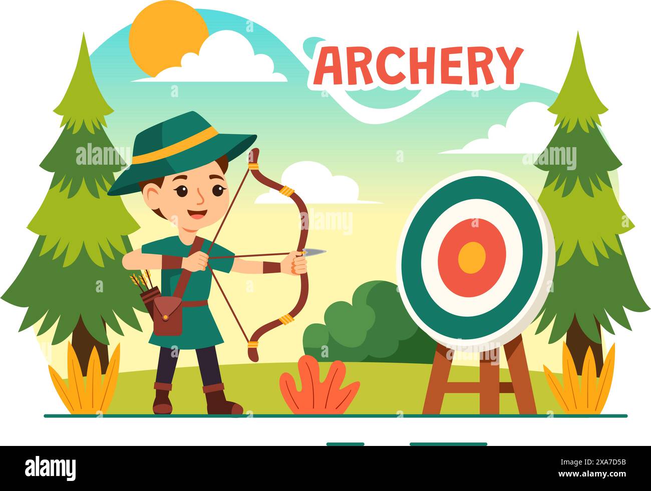 Vector Illustration of Archery Sport with a Bow and Arrow Aiming at a ...