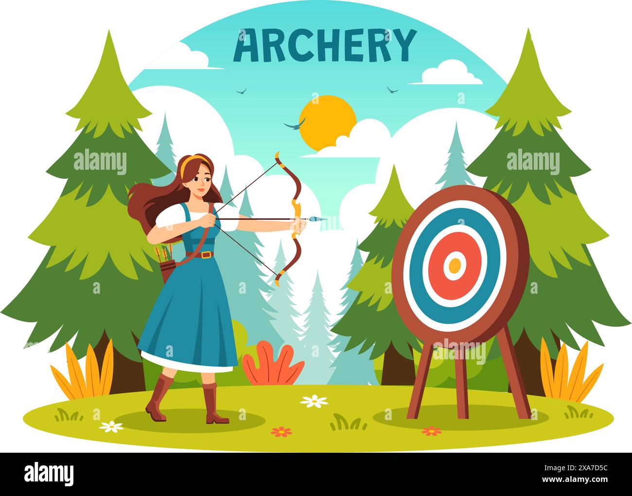 Vector Illustration of Archery Sport with a Bow and Arrow Aiming at a ...